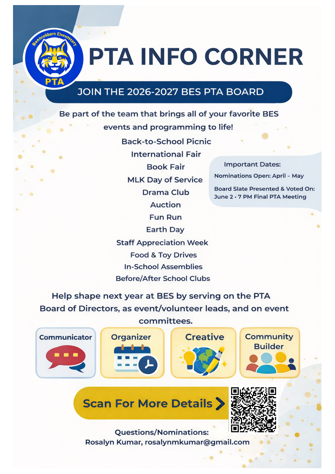 Join the 2026-2027 PTA Board | Bannockburn Elementary PTA